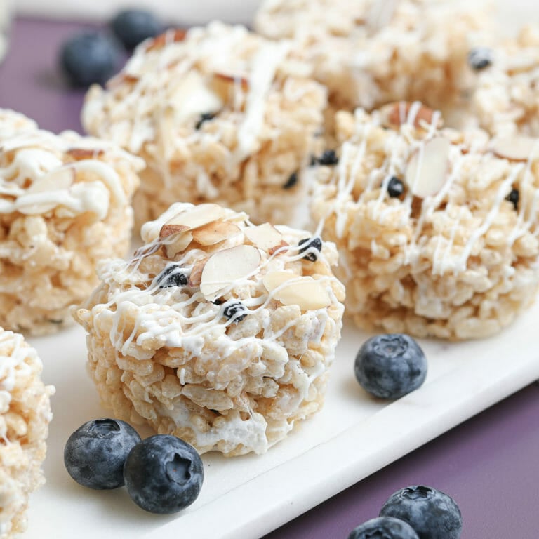 Gluten Free White Chocolate Blueberry Rice Krispie Treats