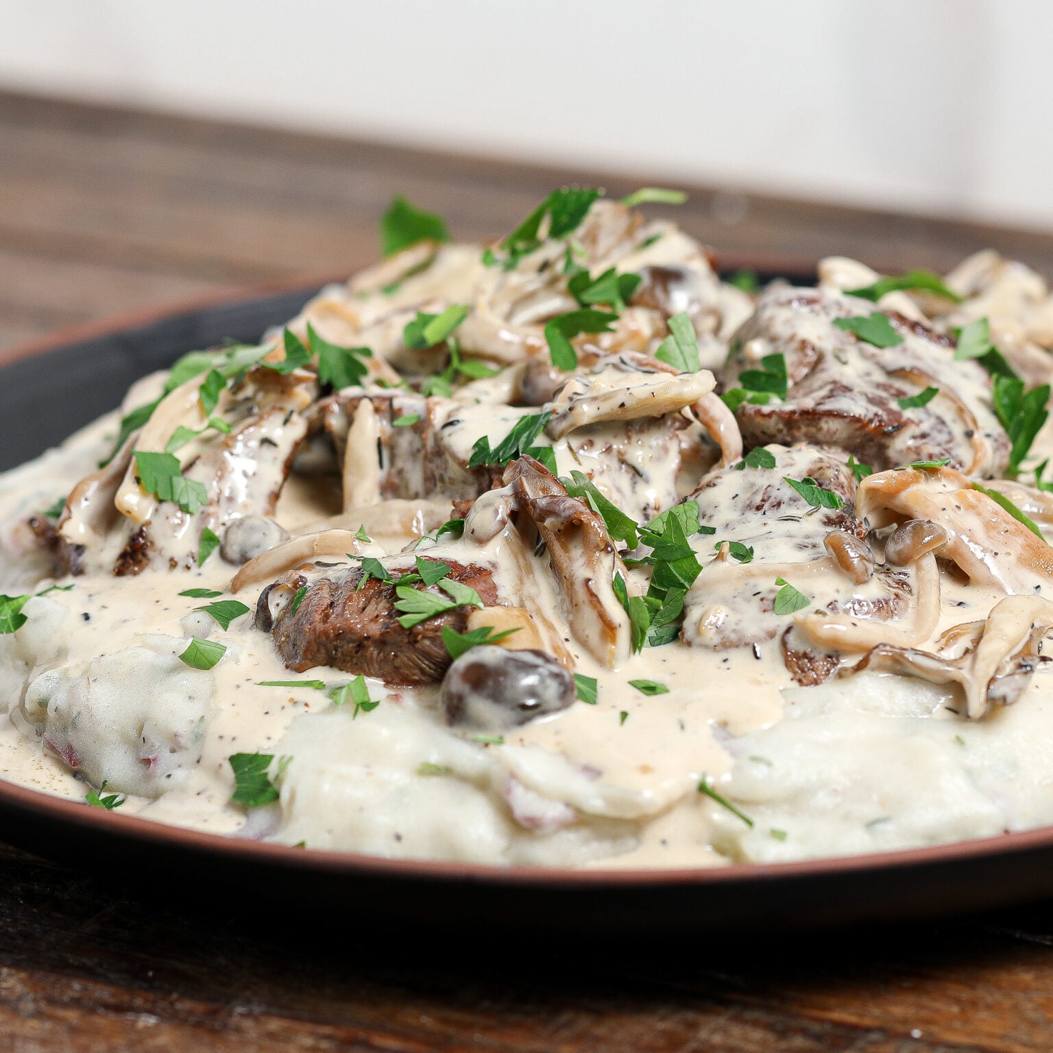 Steak Tips with Mushroom Gravy and Mashed Potatoes - The Salty Cooker ...