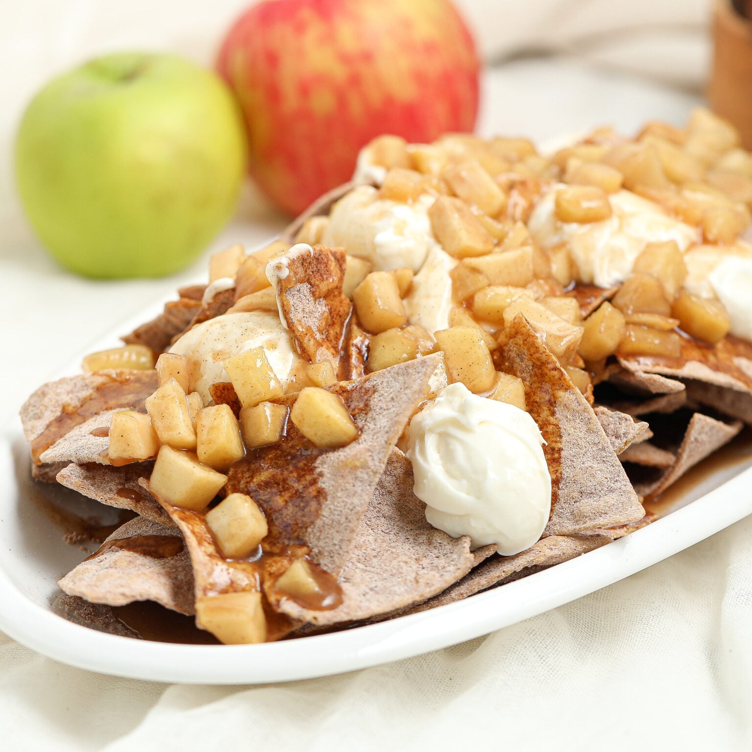 Easy Apple Pie Nachos with Cream Cheese Drizzle - The Salty Cooker ...